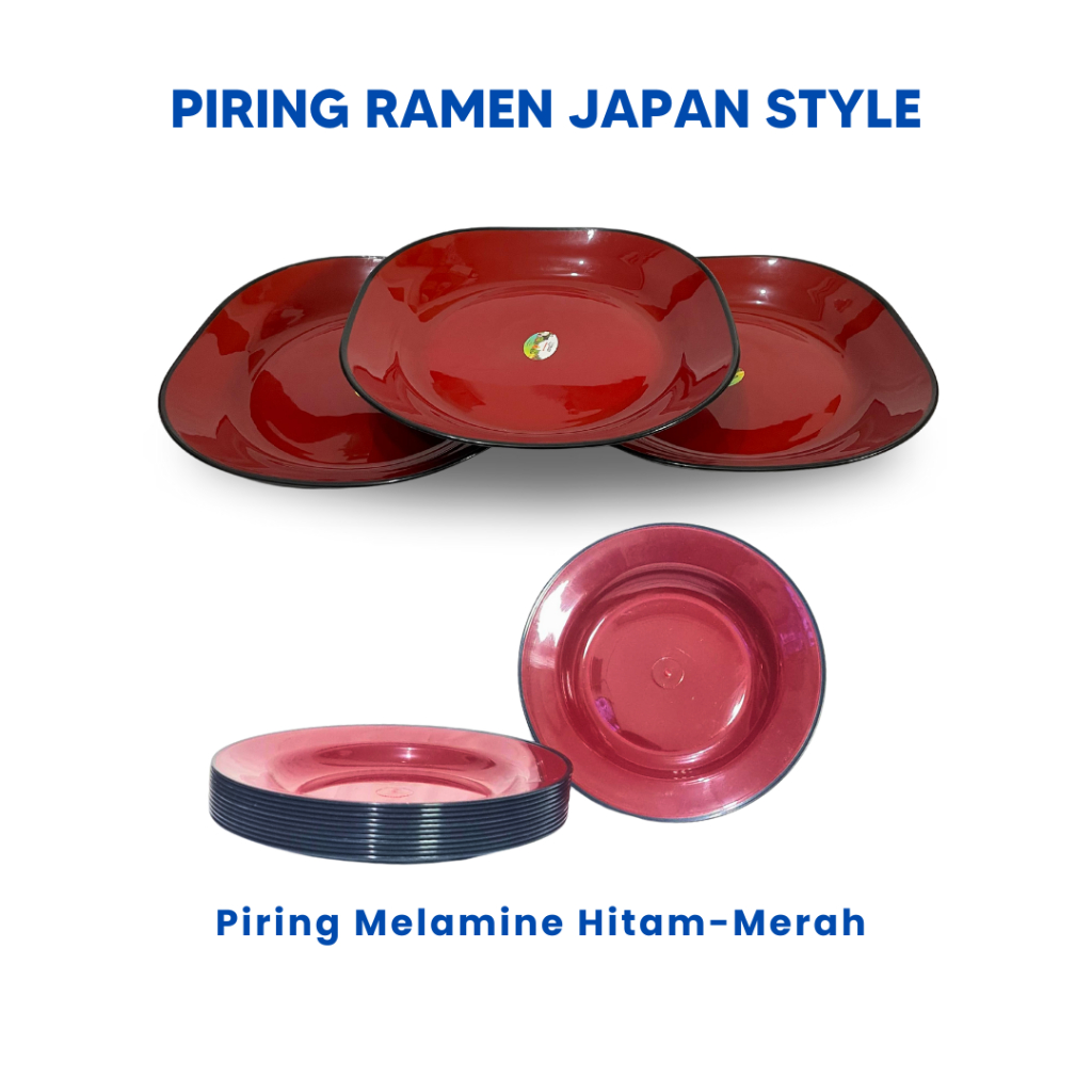 Jual Piring Melamine Melamin Hitam Merah Piring Ramen Piring Persegi ...