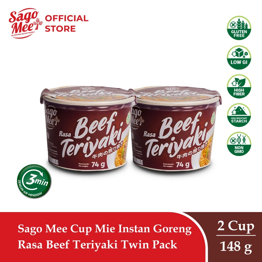 Jual Sago Mee Cup Mie Instan Goreng Rasa Beef Teriyaki 70 gram Twin ...