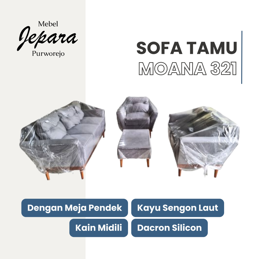 Jual Kursi Tamu Set / Sofa Moana 321 Grey dengan bahan Kayu Sengon Laut ...