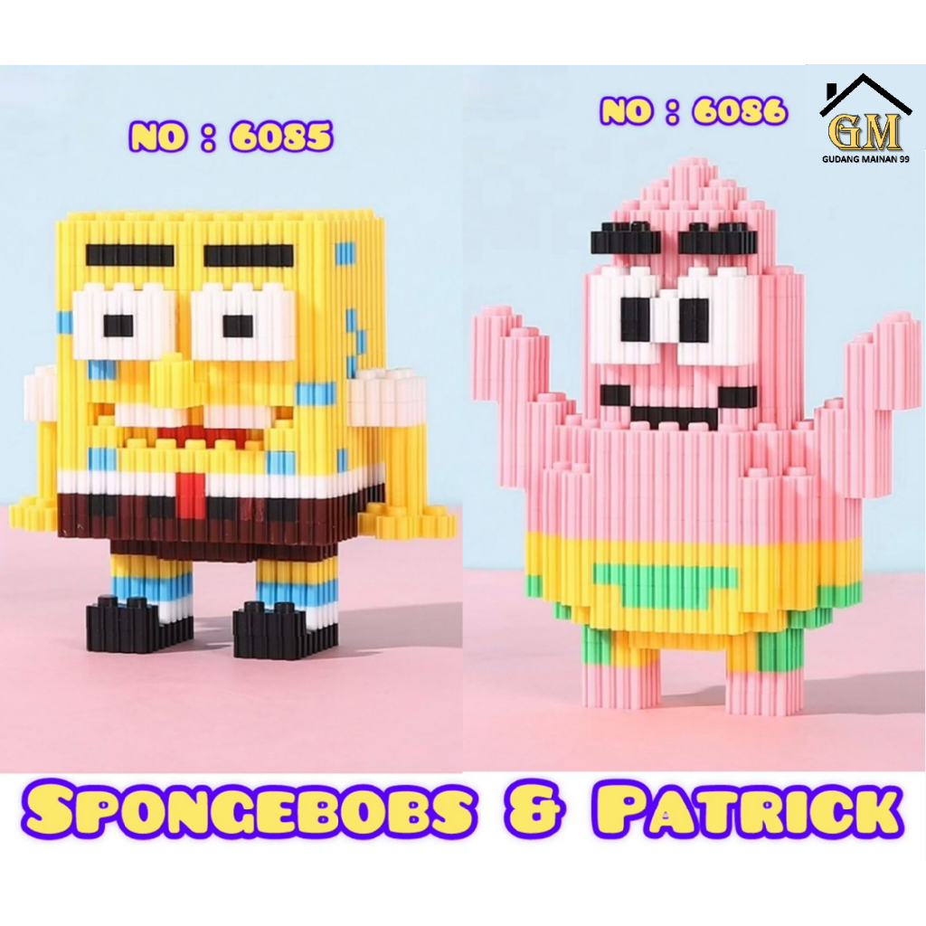 Jual Nano Blocks Spongebob & Patrick Series 3D Model, Mainan Blok Susun ...