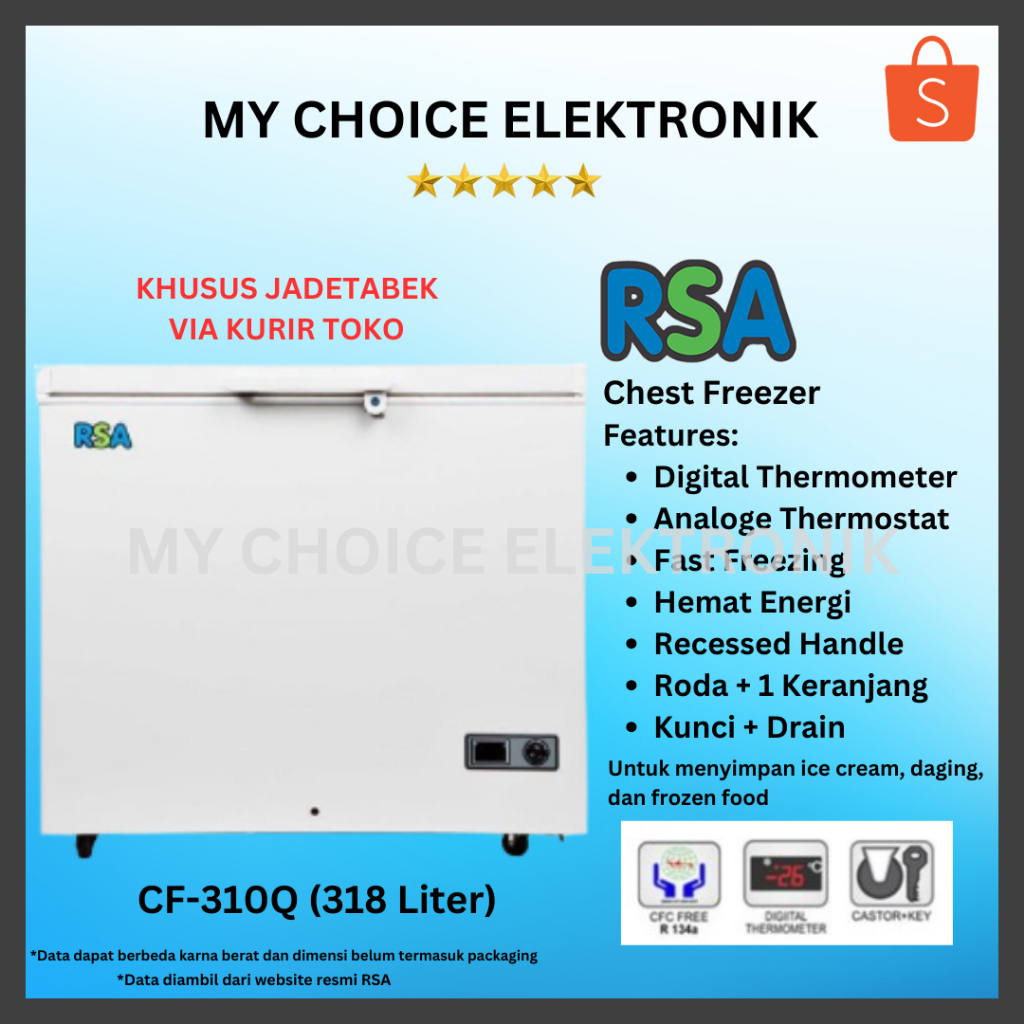 Jual RSA Chest Freezer CF-310 / CF-310Q / CF-310 Q | Shopee Indonesia