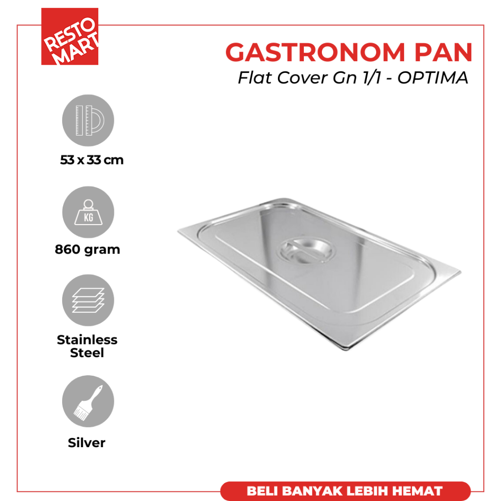 Jual Gastronome Pan / Flat Cover Gn 1/1 OPTIMA Stainless Steel 304 ...