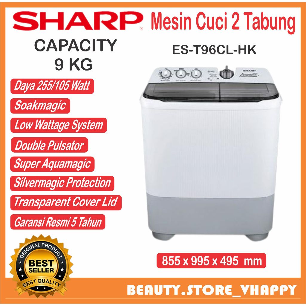 Jual Mesin Cuci 2 Tabung Sharp 9kg Super Aquamagic ES-T96CL-HK Garansi Resmi | Shopee Indonesia