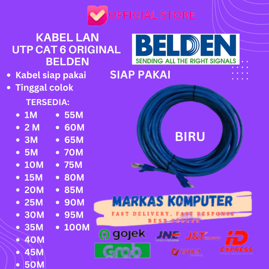 Jual Kabel LAN UTP Cat6 BELDEN Siap Pakai BIRU 15M - 60M | Shopee Indonesia