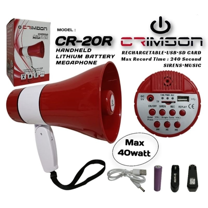 Jual SPEAKER TOA CRIMSON CR-20R HANDHELD LITIHUM BATTERY MEGAPHONE USB ...