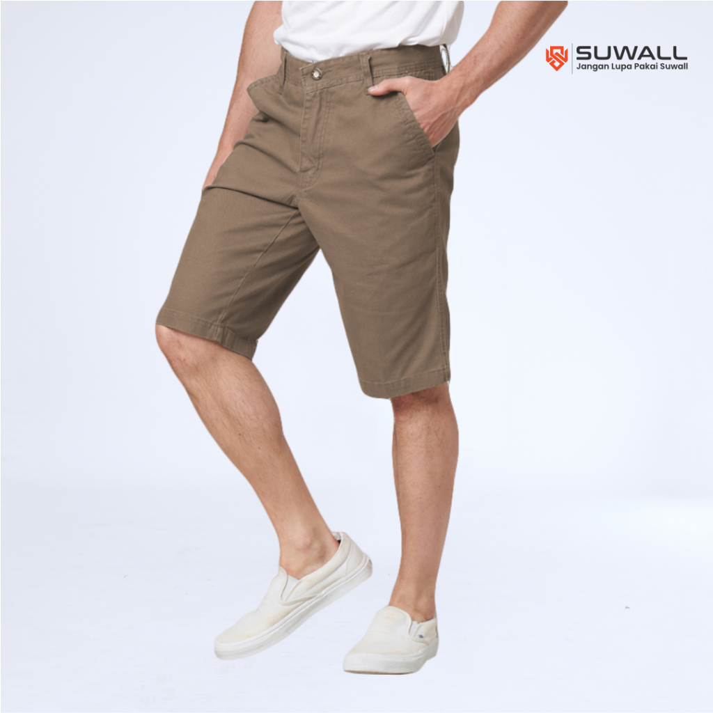 Jual Suwall Celana Pendek Cowok Chino Kanvas Bahan Katun Twill Tidak Melar Warna Mocca SWL02 ...