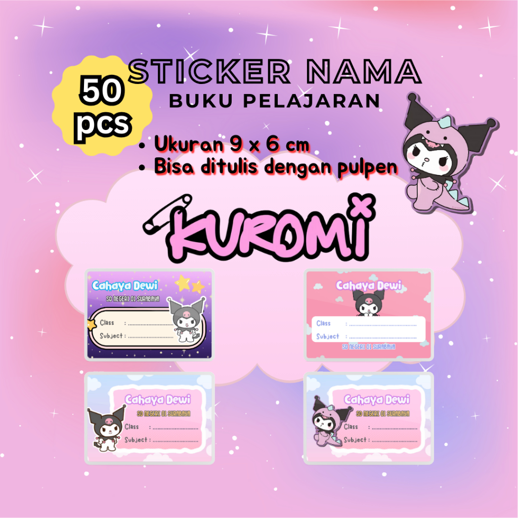 Jual STIKER CUSTOM NAMA ANAK KUROMI | STICKER BUKU PELAJARAN SAMPUL ...