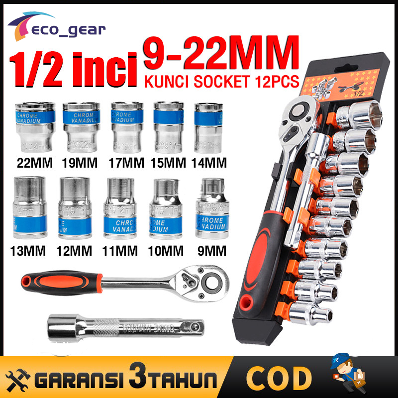 Jual 12Pcs kunci shock set 4-24mm 1/2'' kunci Socket Motor Lengkap ...