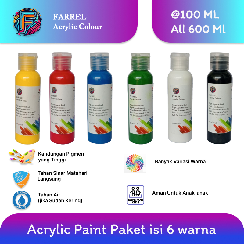 Jual Cat Akrilik / Lukis / Kanvas / Mural Paket 6 warna isi 100 ML per ...