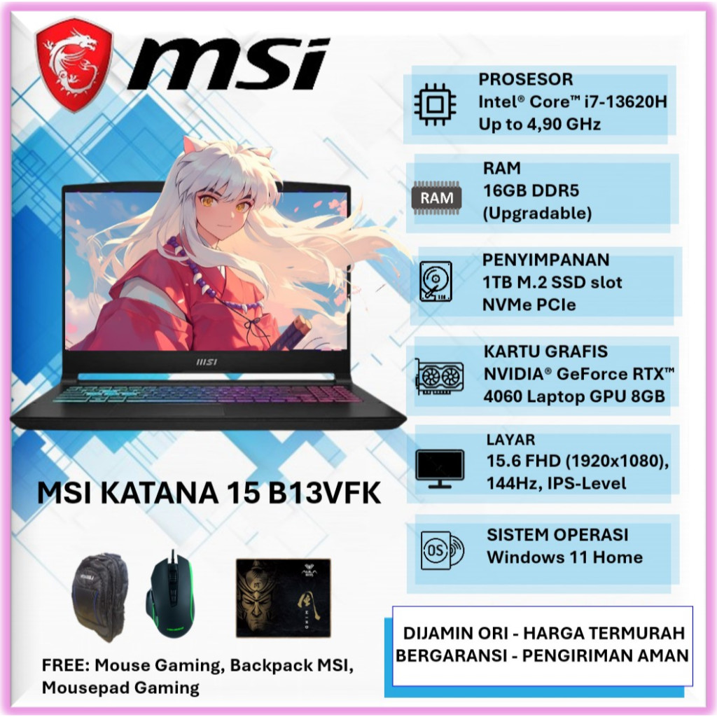 Jual Laptop Gaming MSI KATANA 15 64GB DDR5 1TB SSD Nvidia RTX 4060 8GB ...