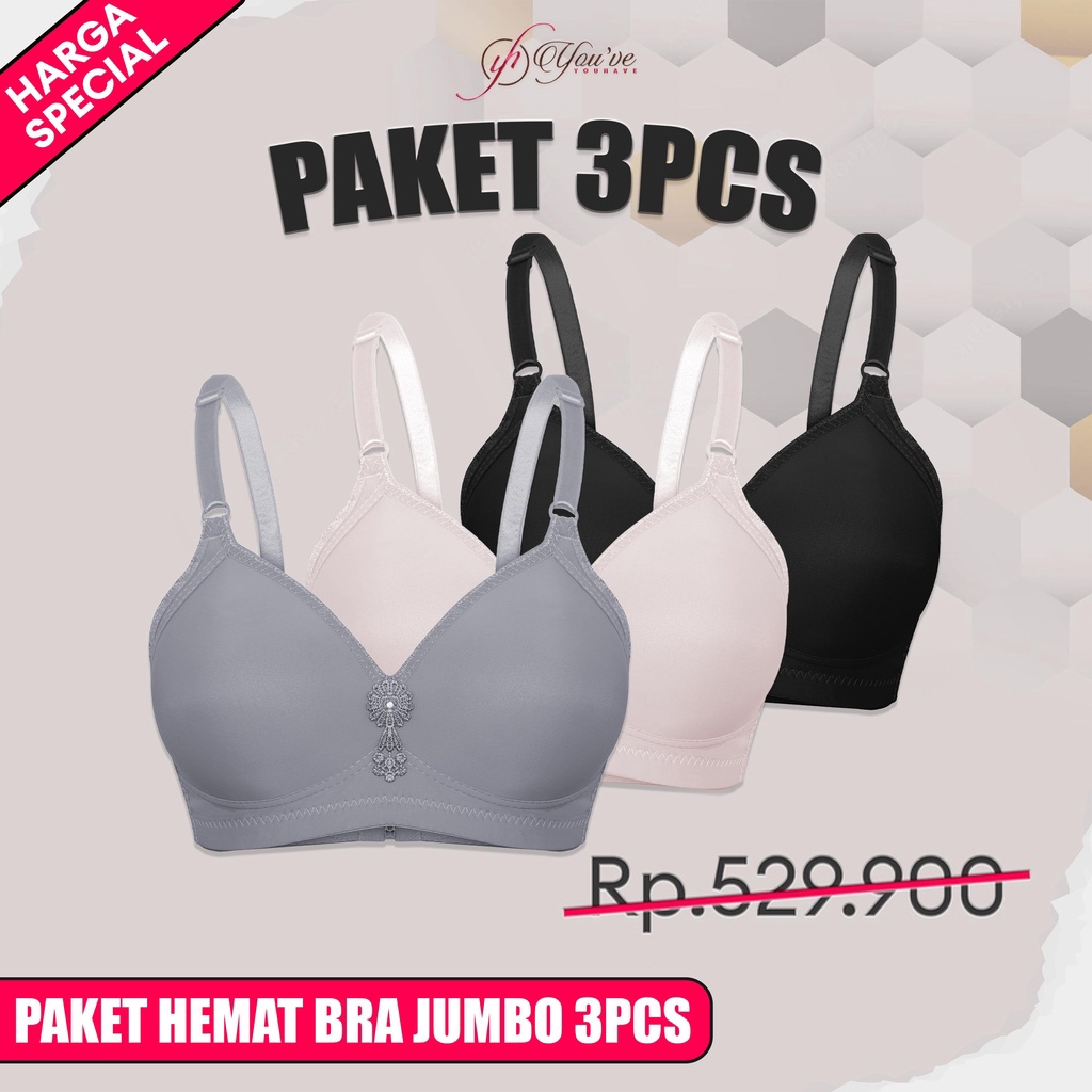 Jual YOUHAVE PAKET 3 PCS JUMBO HEMAT BH Wanita Bra Wanita Cup Jumbo Besar C BH Tanpa Kawat ...
