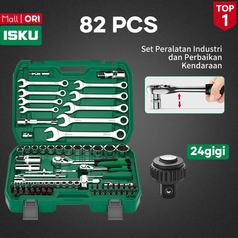 Jual ISKU Tool Kit Kunci Shock Set 82 pcs 24gigi Mobil Set | Shopee ...
