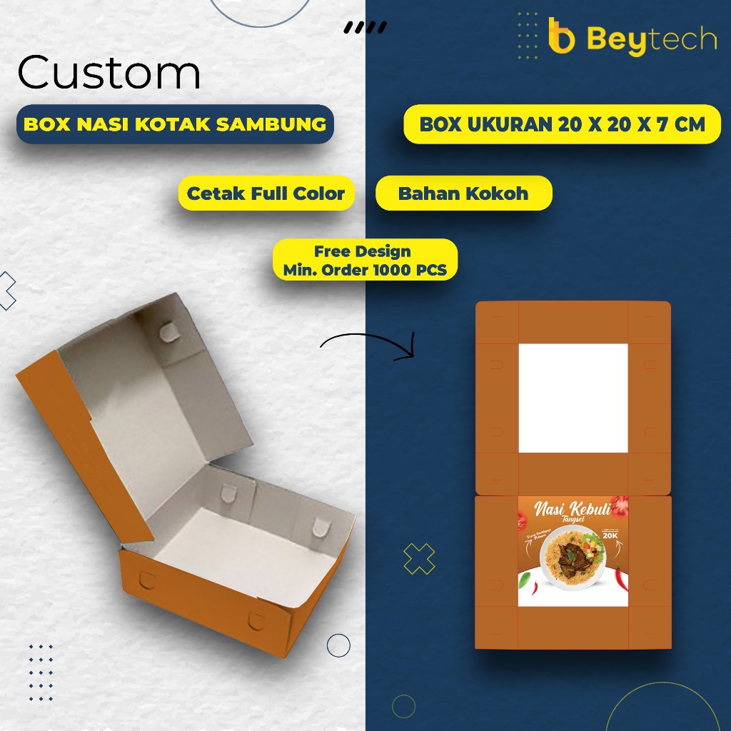 Jual Cetak Custom Dus / Kotak Nasi uk. 20 x 20 x 7 cm (sambung) Full ...
