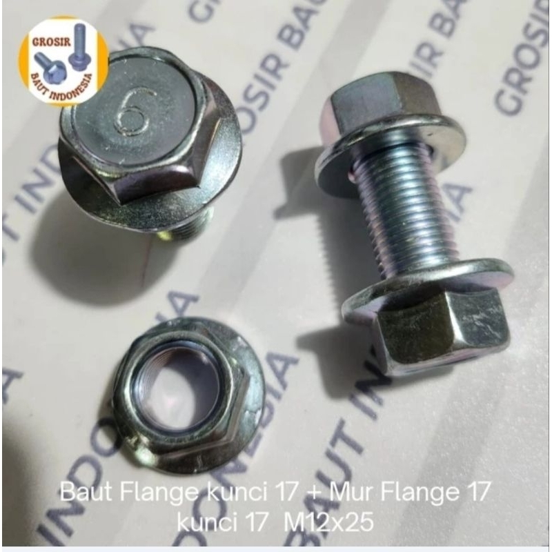 Jual Baut Flange 17 set Mur Flange 17 panjang 25 diameter badan 12mm ...