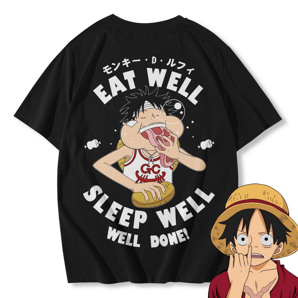 Jual Kaos One Piece Luffy Eat Sleep Well Mugiwara Strawhat Pirates ...