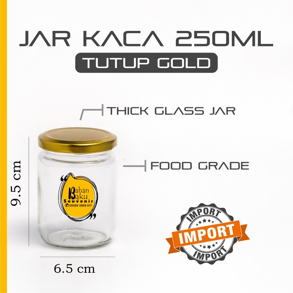 Jual 250ml Toples KACA/ Jar KACA/Toples Sambal Bumbu Dapur IMPOR Tutup Gold | Shopee Indonesia