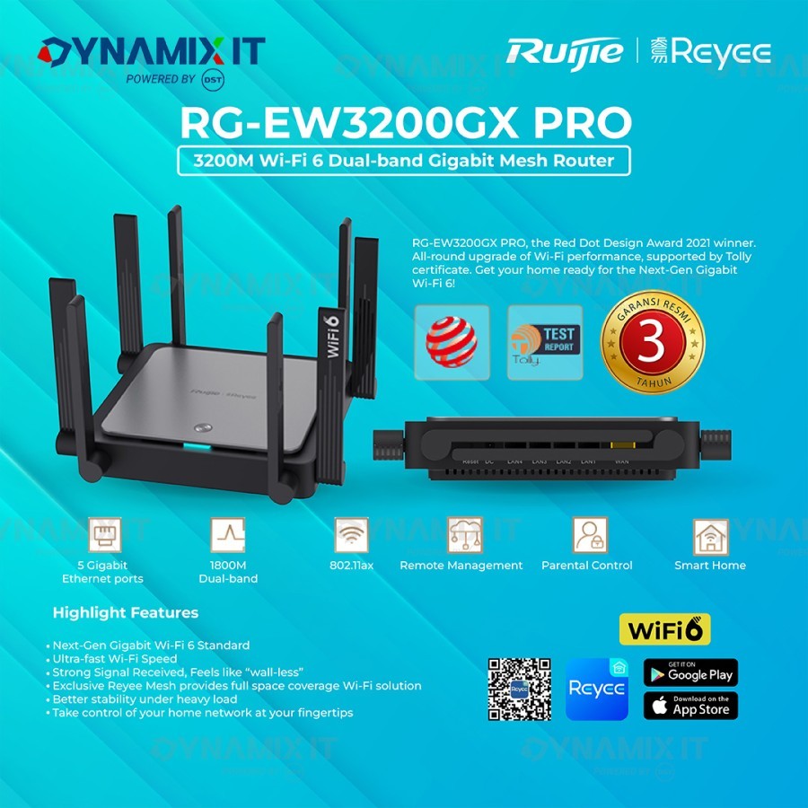 Jual RUIJIE RG-EW3200GX PRO Wi-Fi 6 Dual-Band Gigabit Mesh Router ...