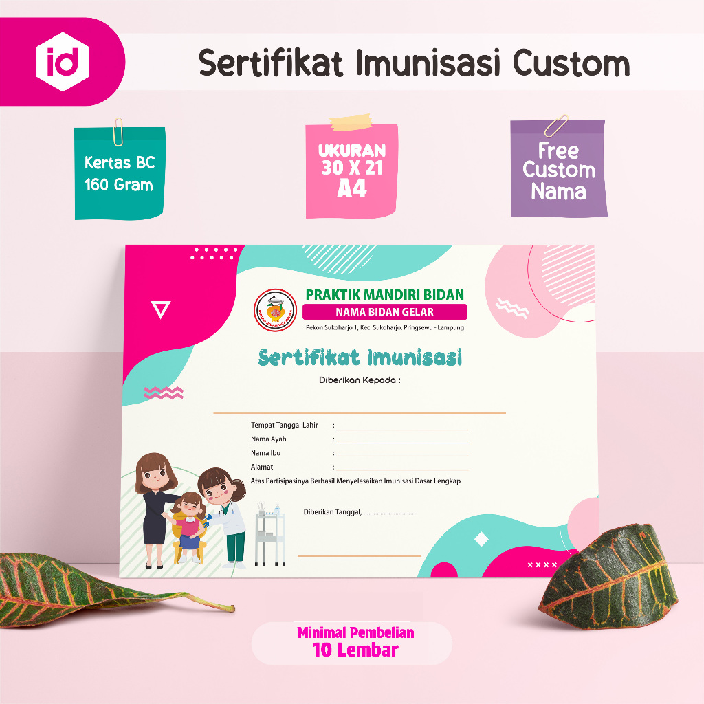 Jual CUSTOM BLANGKO SERTIFIKAT IMUNISASI | IDL | IMUNISASI DASAR ...