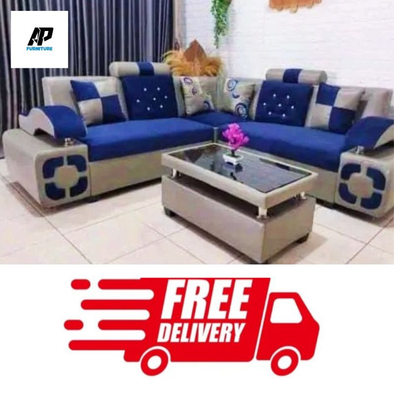 Jual Sofa Ruang Tamu Type Sudut L Satu Set Meja Hpl/Kaca Model Terbaru ...