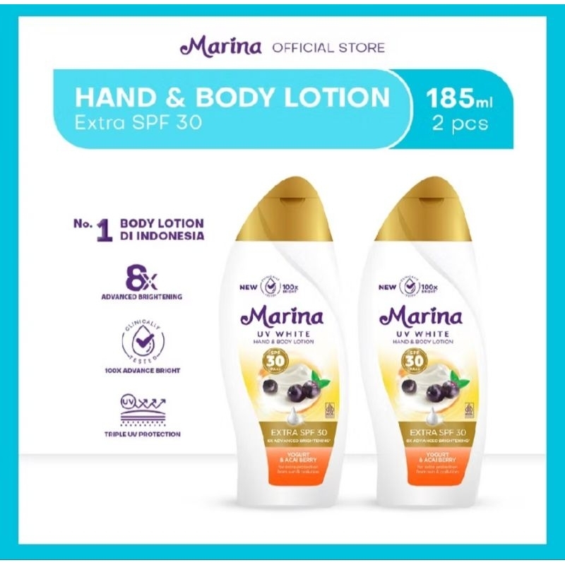 Jual Marina Hand Body Lotion UV White Extra SPF30 [2pcs] | Shopee Indonesia