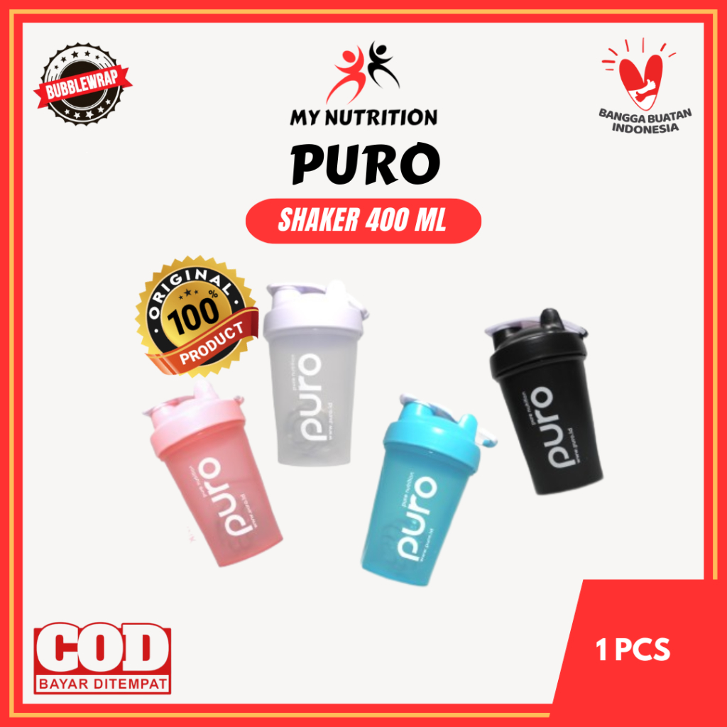 Jual PURO Botol Minum Shaker PURO 400 ml Shaker Susu Suplemen Whey ...