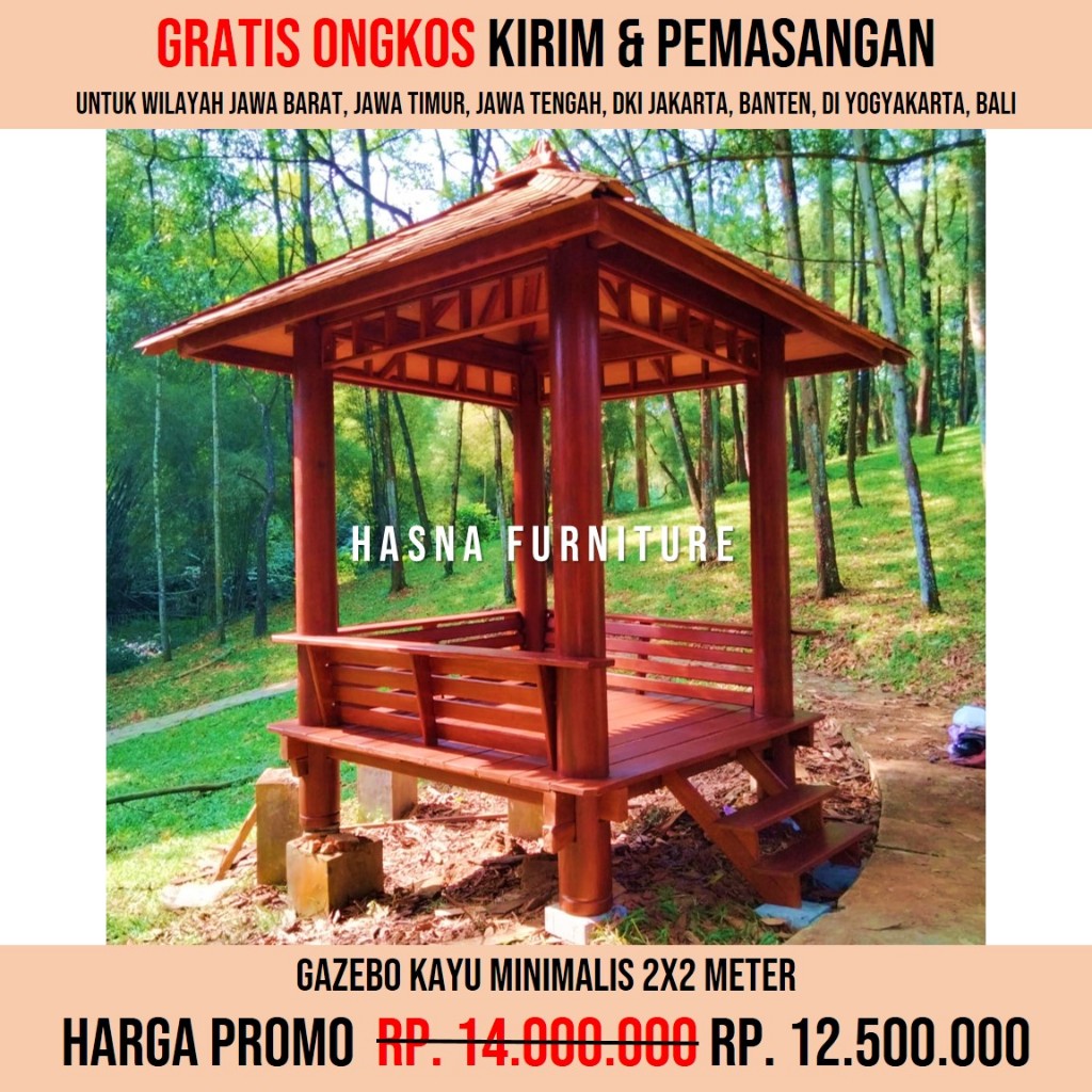 Jual Gazebo Kayu Minimalis Depan Rumah Ukuran 2x2 Meter Atap Sirap Ulin ...