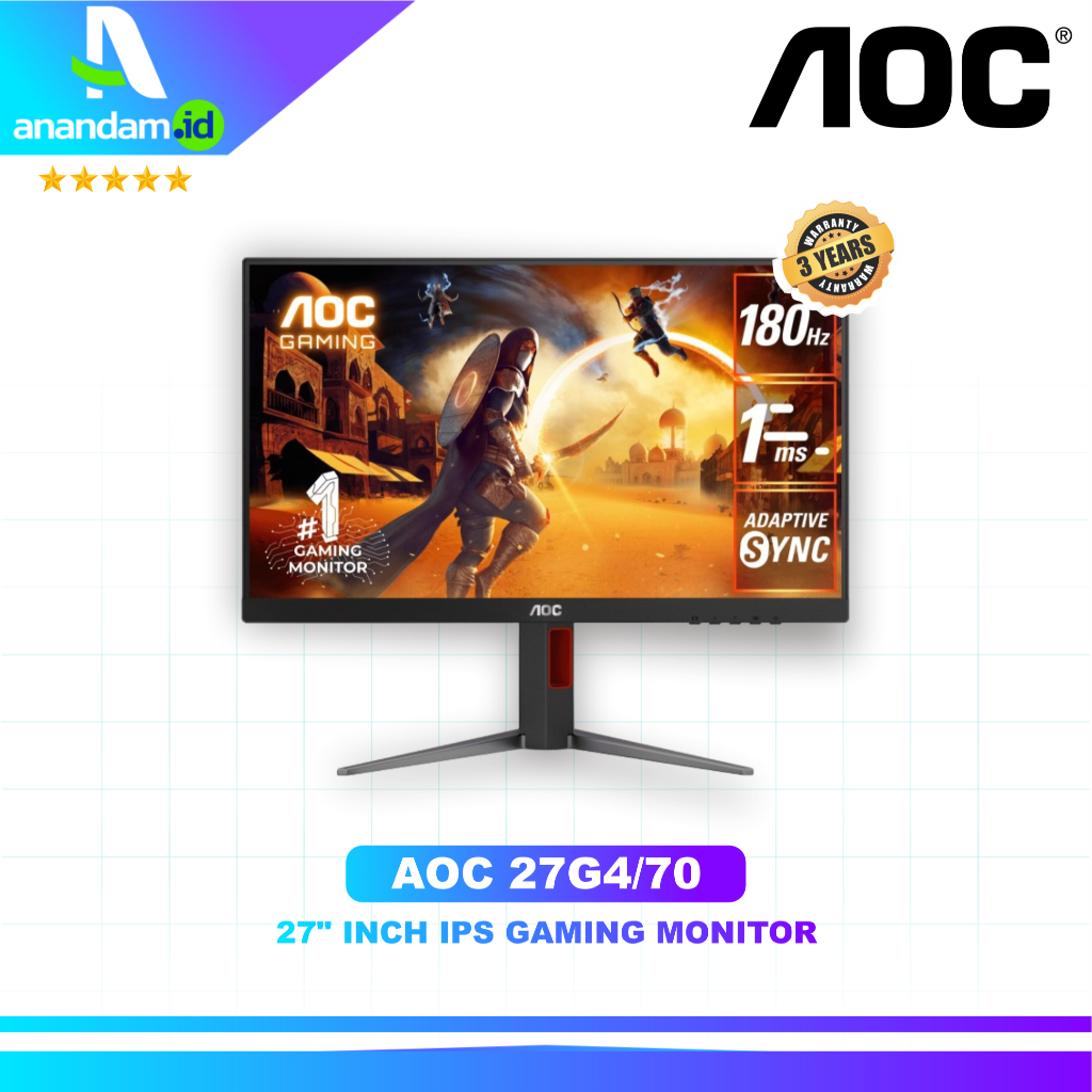 Jual Monitor LED AOC 27G4 27" IPS 1080p FHD 180Hz DP HDR10 Ergonomic ...
