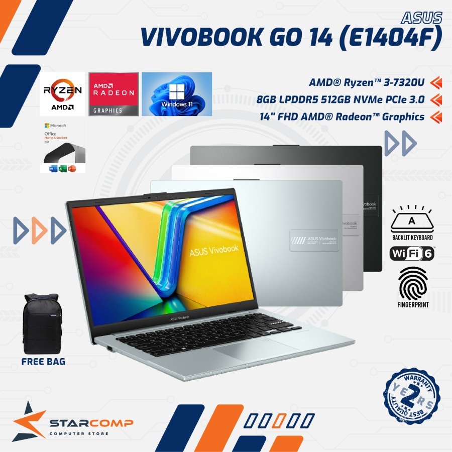 Jual ASUS Vivobook Go 14 E1404FA Ryzen 3-7320U 8GB 512GB 14" FHD W11 ...