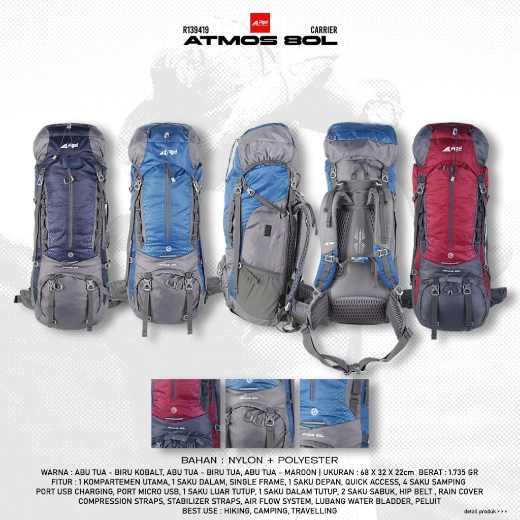 Jual TAS GUNUNG CARRIER AREI ATMOS 80L ORIGINAL TAS HIKING ADVENTURE ...