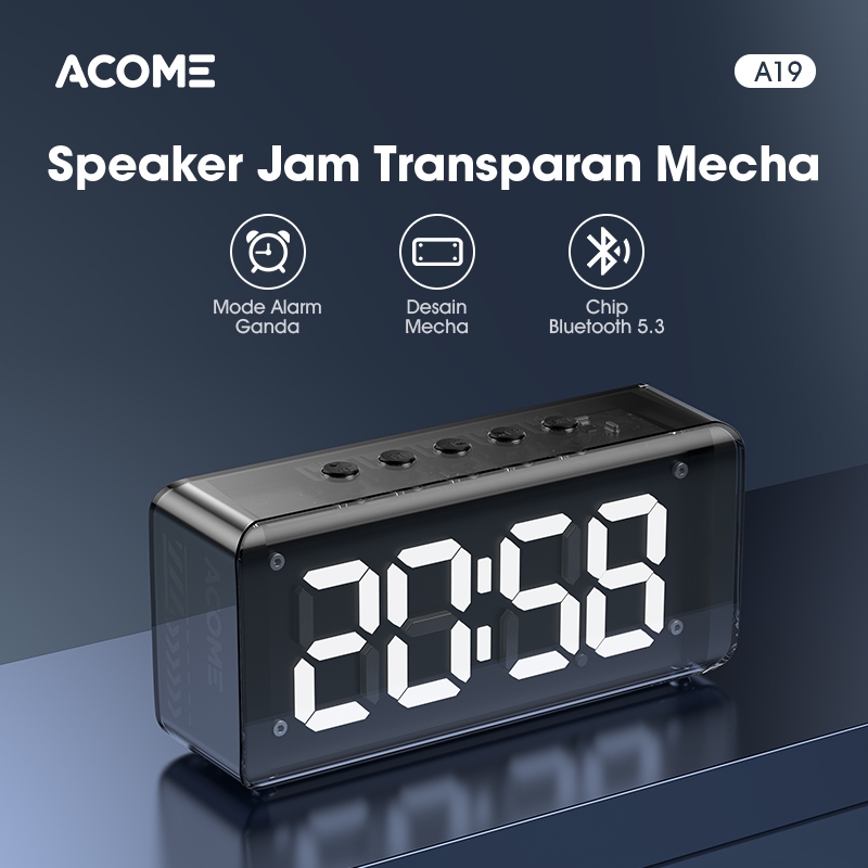 Jual ACOME A19 Speaker Bluetooth 5.3 Jam Alarm Transparan Mecha 3W ...