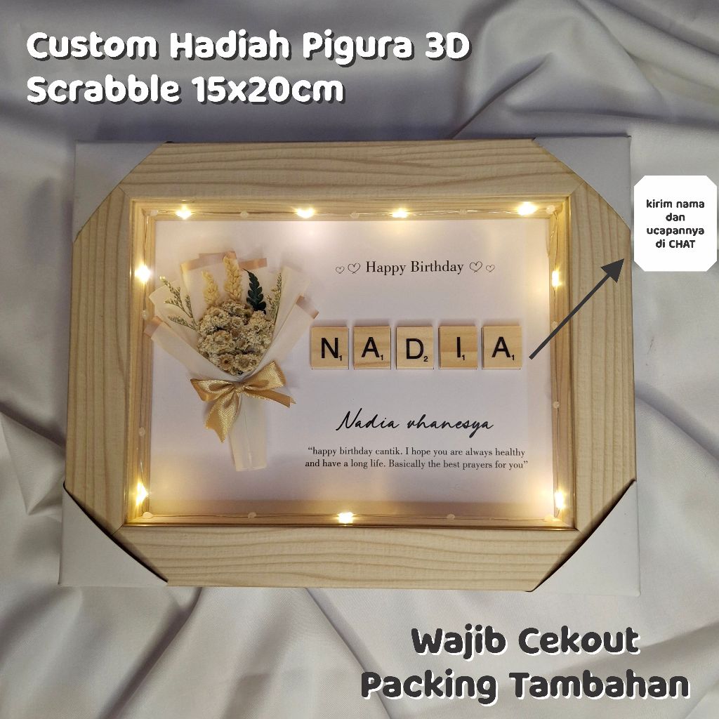 Jual CUSTOM KADO PIGURA 3D HURUF SCRABBLE 15X20CM KADO ULANG TAHUN ...