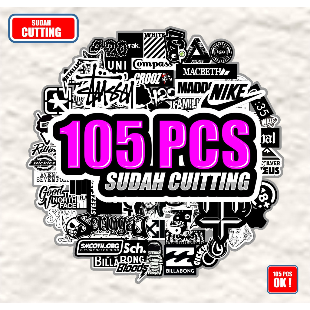 Jual STIKER BRAND DISTRO ISI 105PCS BLACK WHITE VYNIL ANTI AIR SUDAH ...