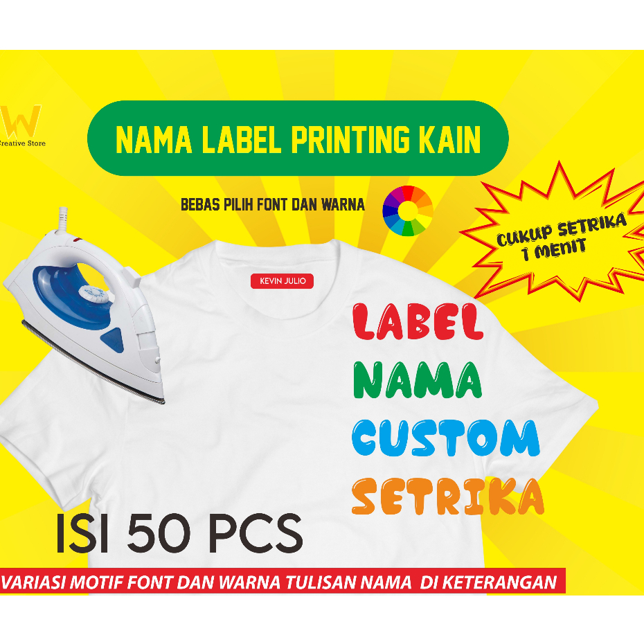 Jual Sticker Nama Label Printing Kain / kaos Sablon Setrika Isi 50pcs ...