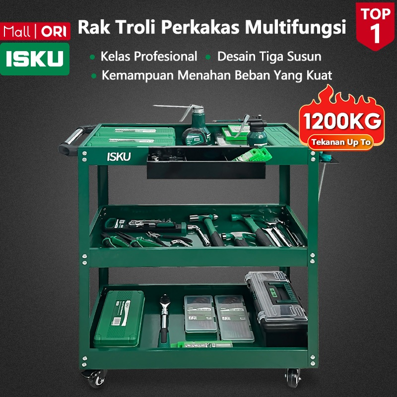 Jual ISKU Trollies Bengkel Rak 3 Susun Trolly Trolley perkakas tools ...