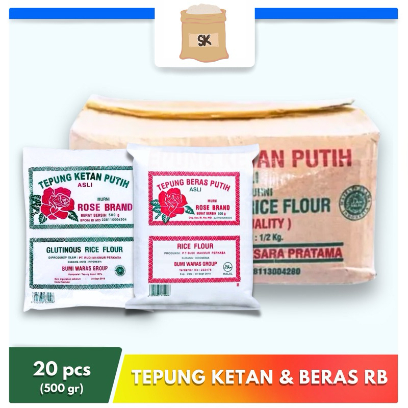 Jual 1 Karton Dus Tepung Ketan / Beras Putih Rose Brand [20 pcs x 500 ...