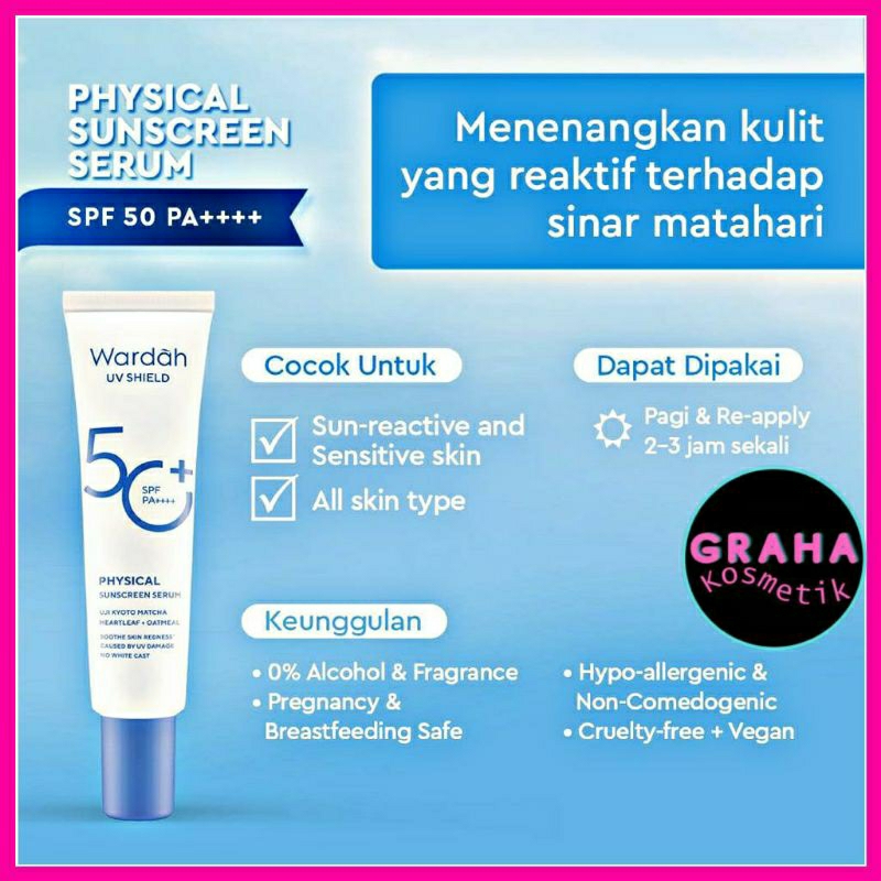 Jual Wardah UV Shield Physical Sunscreen Serum SPF 50+ PA++++ 30 ml ...
