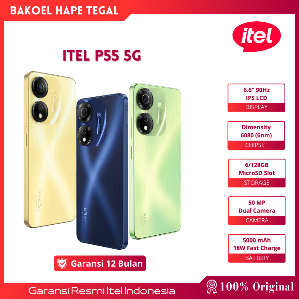 Jual Itel P55 5G 6/128GB Garansi Resmi - 50M Dual Clear Cam - 18W Fast ...