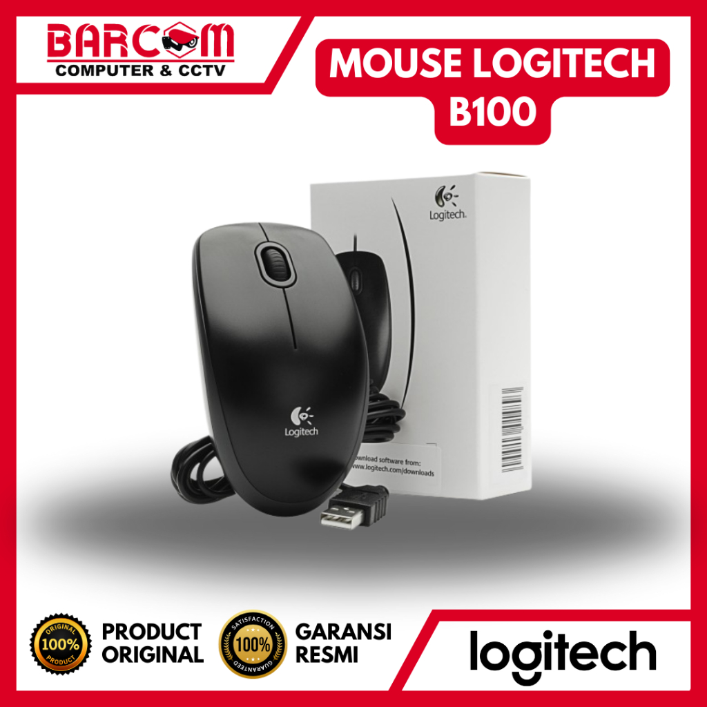 Jual Logitech Mouse B100 Wired Kabel USB Optical Komputer Laptop ...