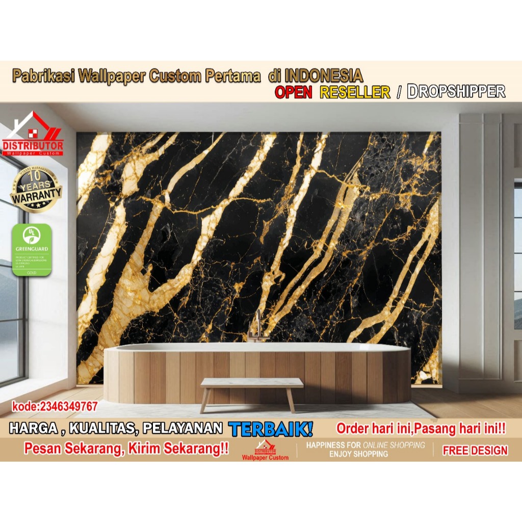 Jual Wallpaper Custom 3D Tema Marmer | Wallpaper Bathroom | Wallpaper ...