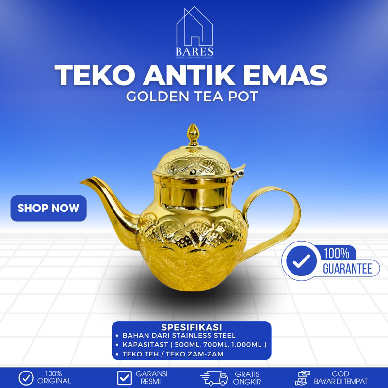 Jual Teko Antik Emas GOLDEN TEA POT Stainless steel 17oz 24oz dan 34oz ...