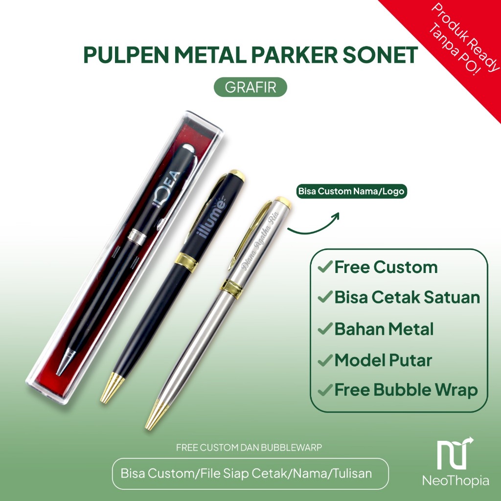 Jual Custom Pulpen Metal Parker Sonet Laser Grafir/ Pena Model Putar ...