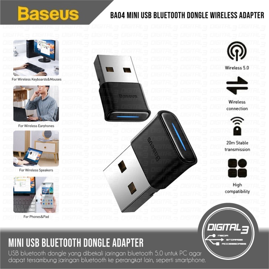 Jual Baseus Mini USB Dongle Bluetooth BA04 Wireless Adapter Receiver ...