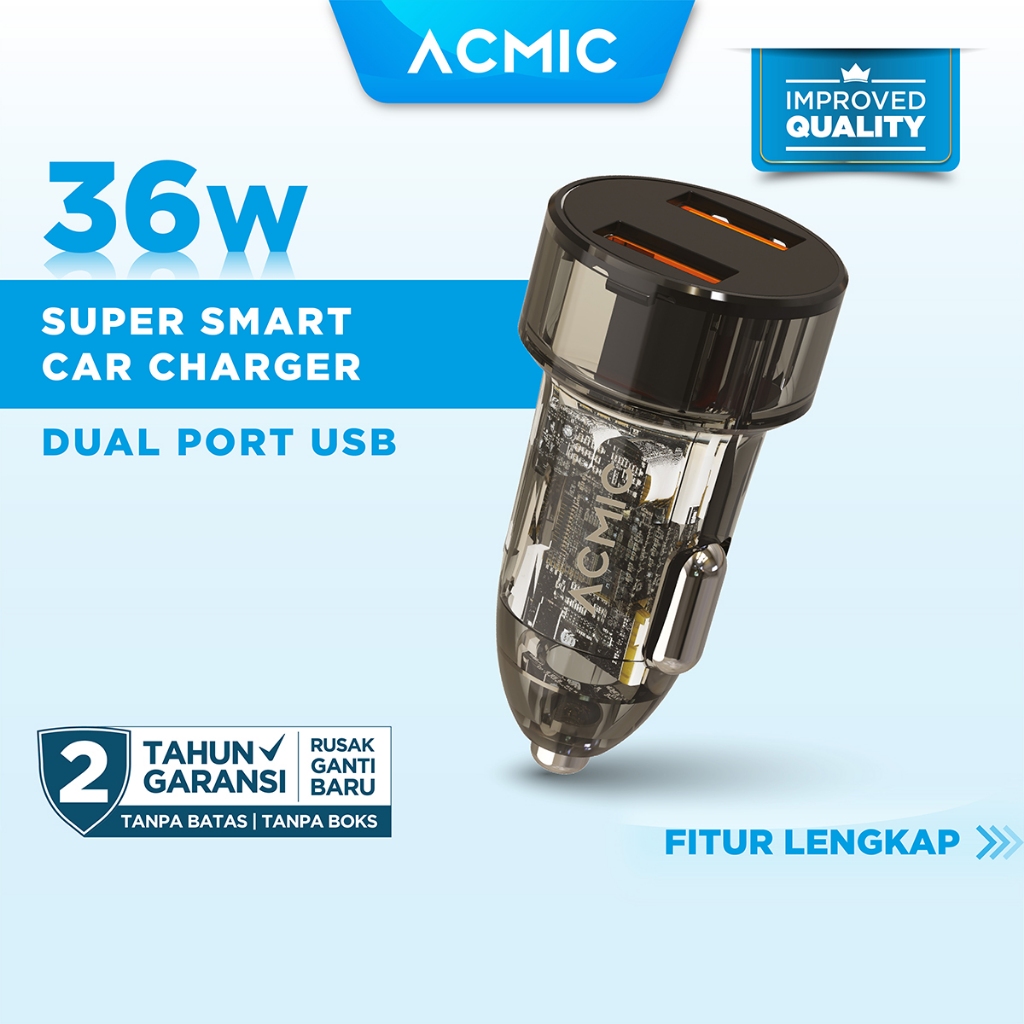 Jual ACMIC CC02PRO Dual USB 36 Watt Car Charger Fast Charging | Shopee Indonesia