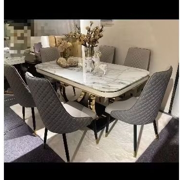 Jual meja makan import marmer grey 6kursi - top table batu 160x90cm ...