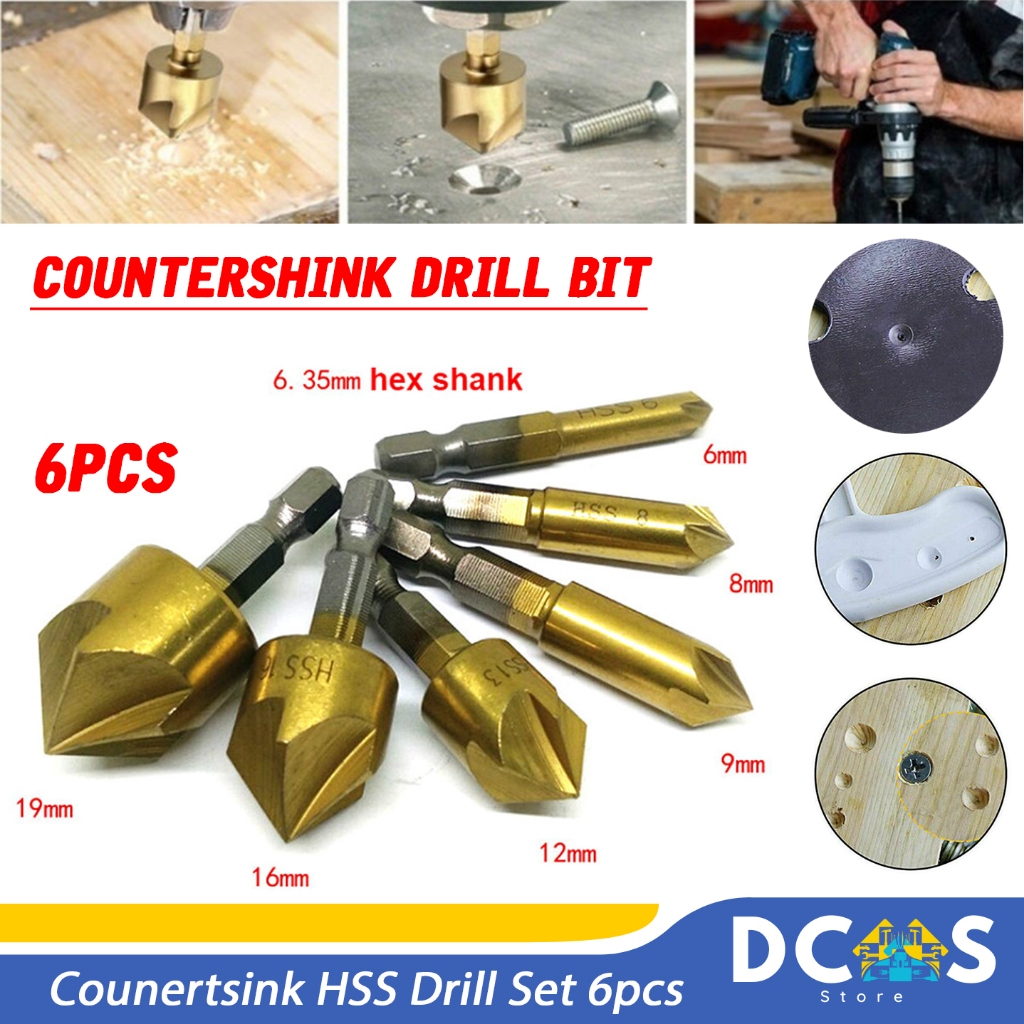 Jual Mata Bor Drill Bit Countersink Set HSS 6PCS 6mm 8mm 9mm 12mm 16mm ...