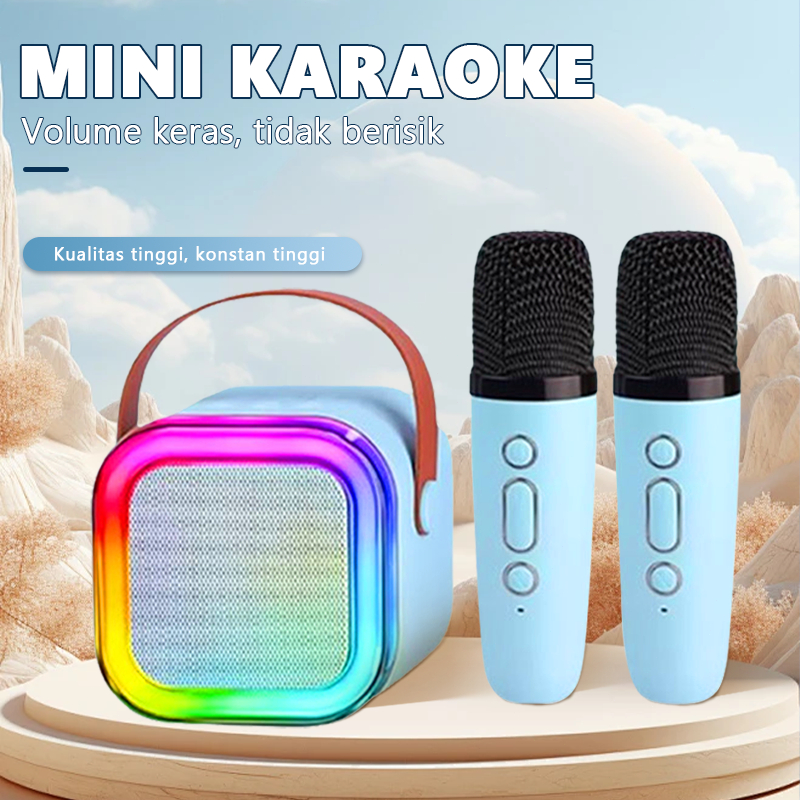 Jual [COD]Bluetooth Mini Speaker Karaoke Wireless Speaker 2Mic 1 Set Karaoke Speaker KTV Cute ...