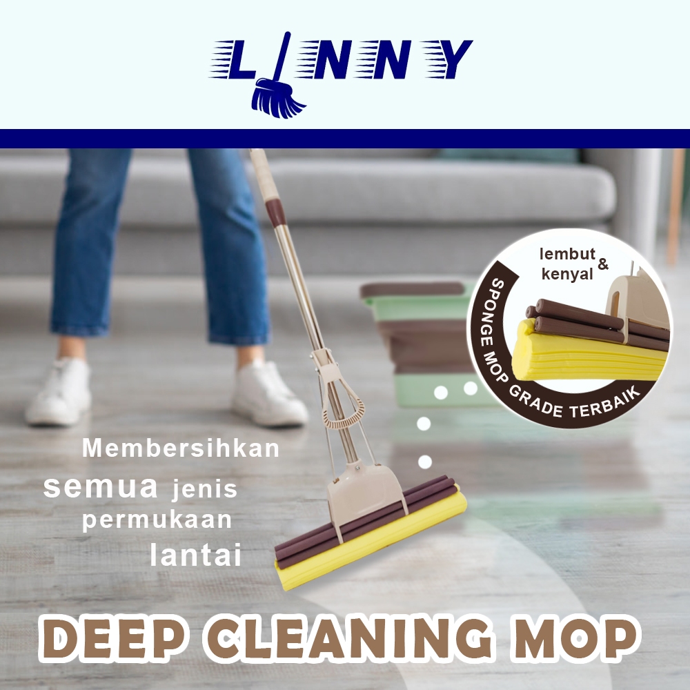 Jual LINNY Deep Cleaning Mop Alat Pel Spons Kuning Tongkat Panjang ...