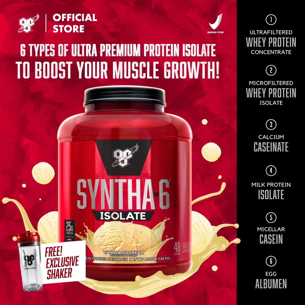 Jual BSN SYNTHA 6 Isolate Vanilla 4.02 Lb + Shaker | Shopee Indonesia