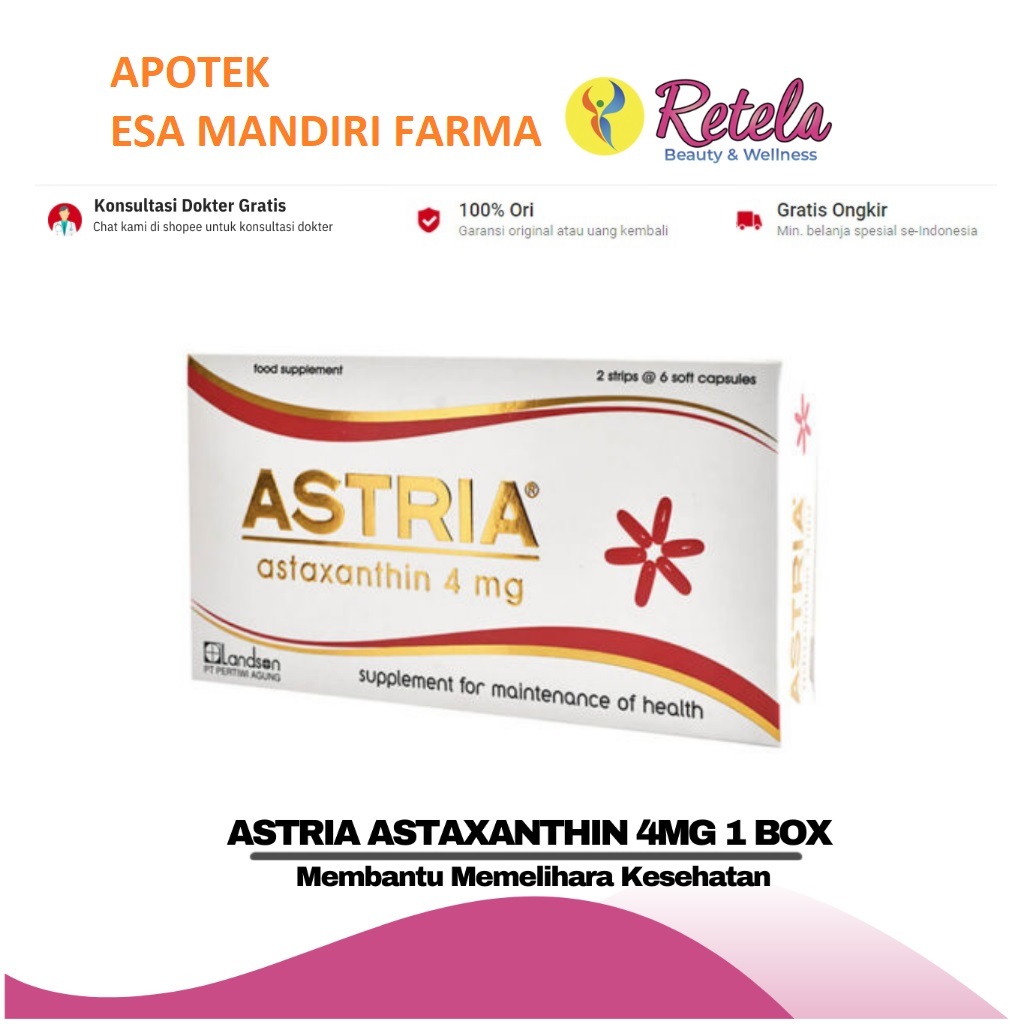 Jual ASTRIA ASTAXANTHIN 4MG 1 BOX 12 KAPSUL | Shopee Indonesia