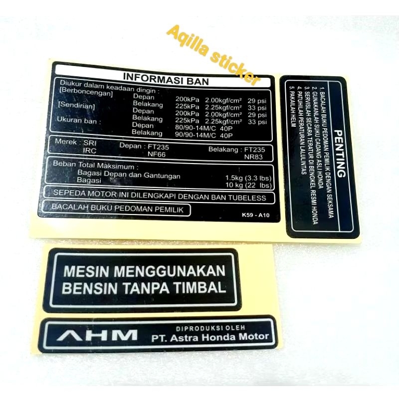 Jual Stiker Detail Penting Peringatan Impormasi Ban satu set vinyl ...
